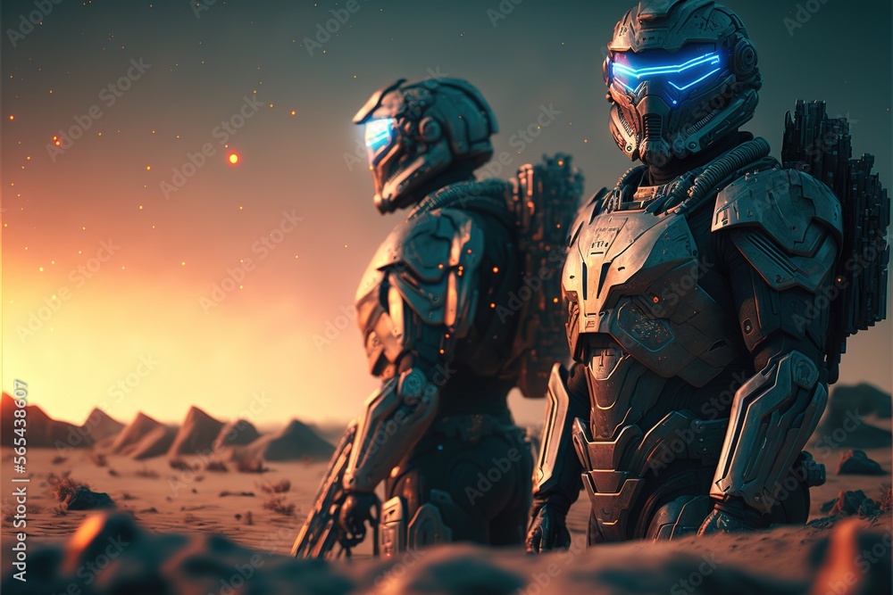 A High Advanced modern soldier in a cyborg suit in an epic war with ...