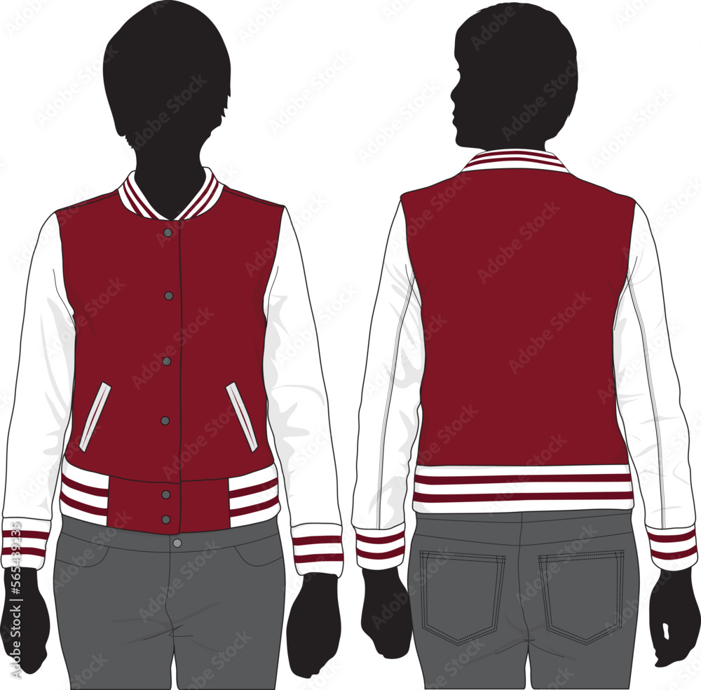 VARSITY JACKET FLAT MOCKUP MODEL FASHION DESIGN TEMPLATE Stock Vector ...
