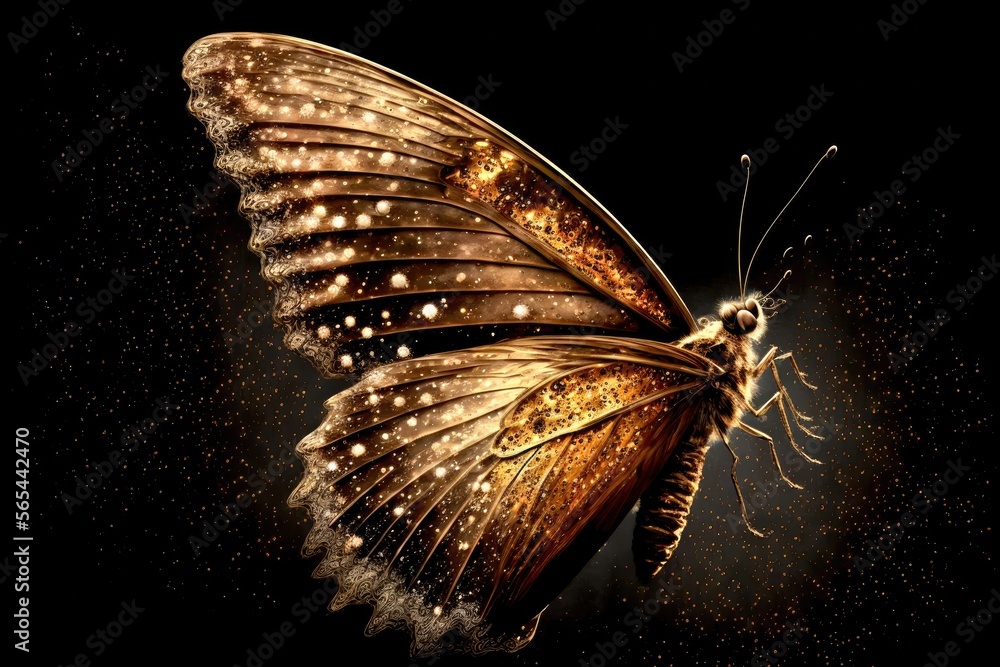 Magic night butterfly gold glitter golden dust nature background ...