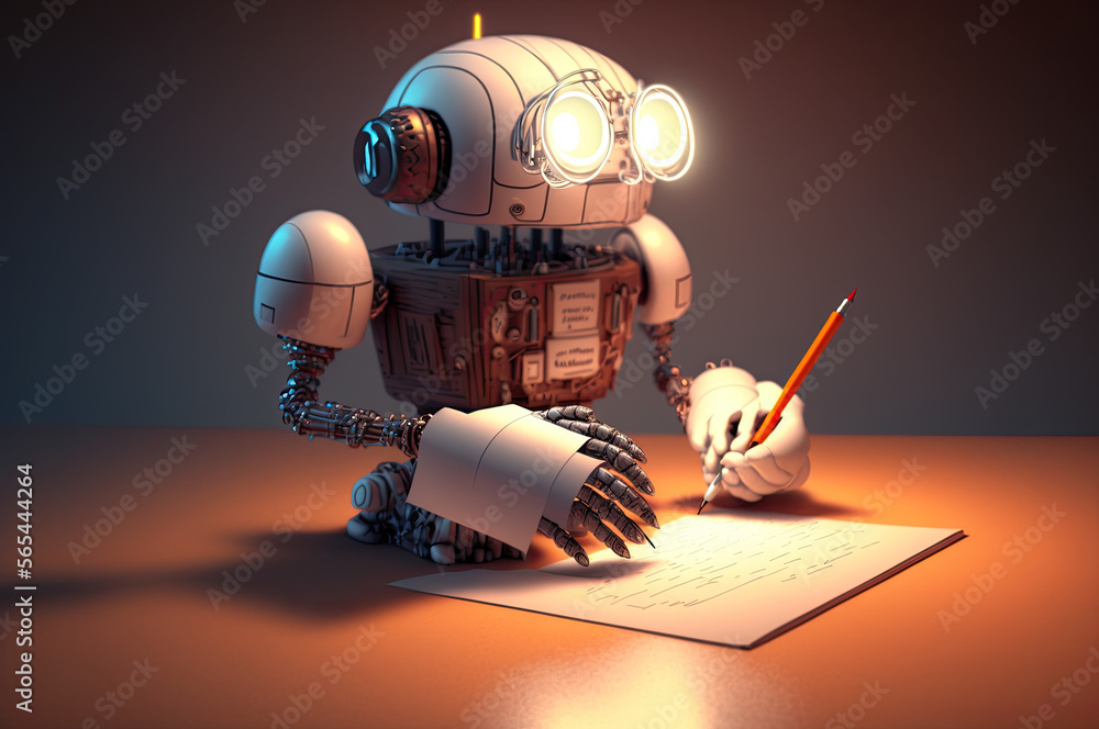 Concept of a robot replacing humans at work, robot writing, AI ...