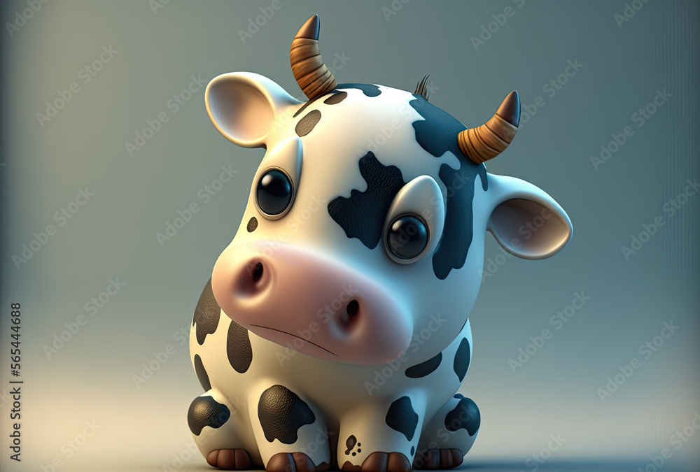 Cute 3D Animation Cow Sitting Stock Illustration | Adobe Stock