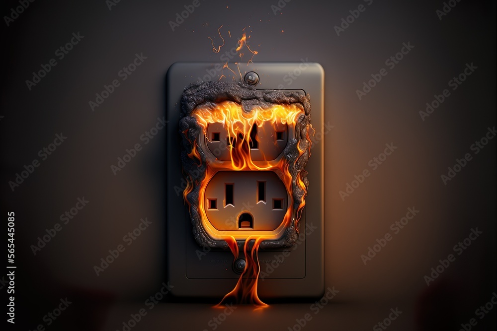 Illustration of a burning power socket, Raster version. Realistic ...