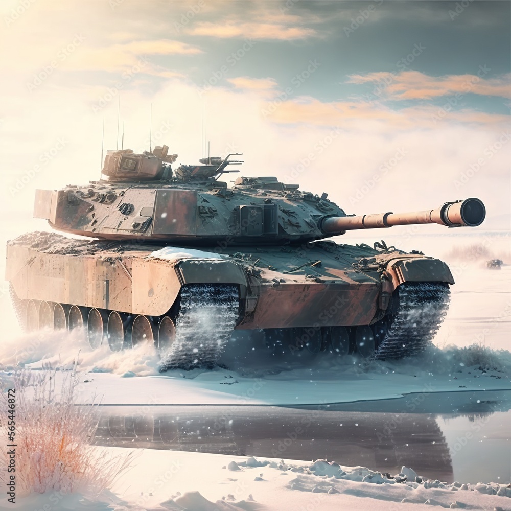 Modern main battle tank hit the snow. Generative AI. Stock Illustration ...