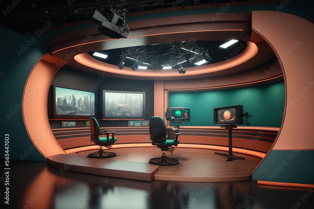 Modern news studio. Generative AI. Stock Illustration | Adobe Stock