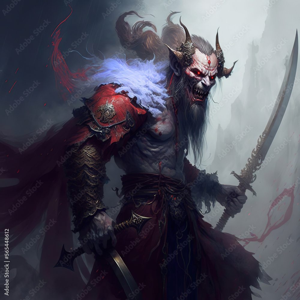 painting of a demon holding a sword, concept art illustration Stock ...