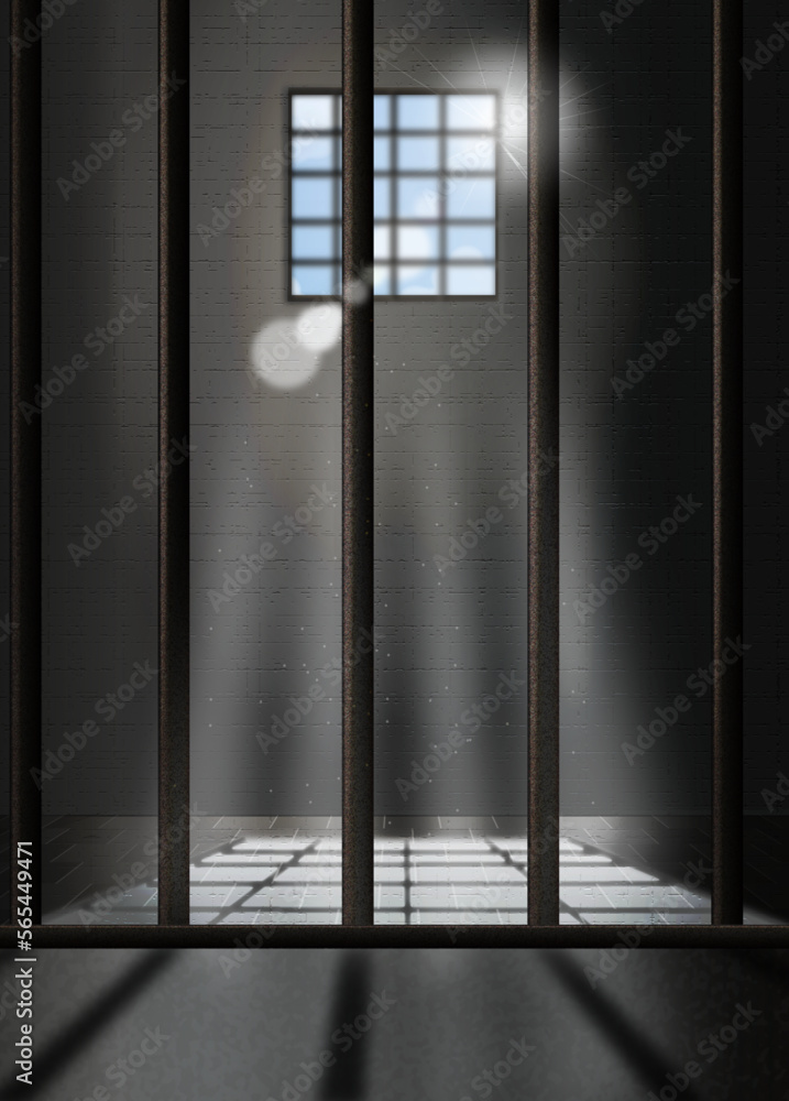 A prison cell with window.Sun rays coming from a jail window.Prison window with bars Stock ...