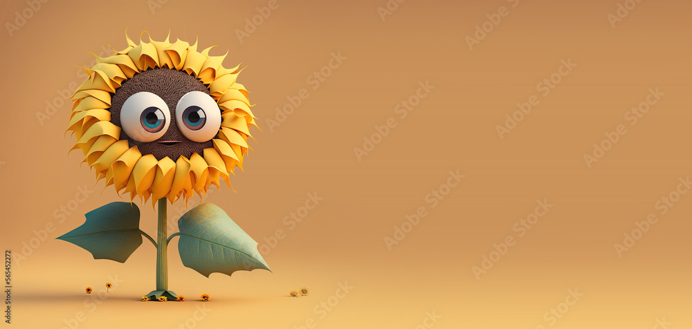 Cute Cartoon Sunflower Character Banner with Space for Copy (Generative ...