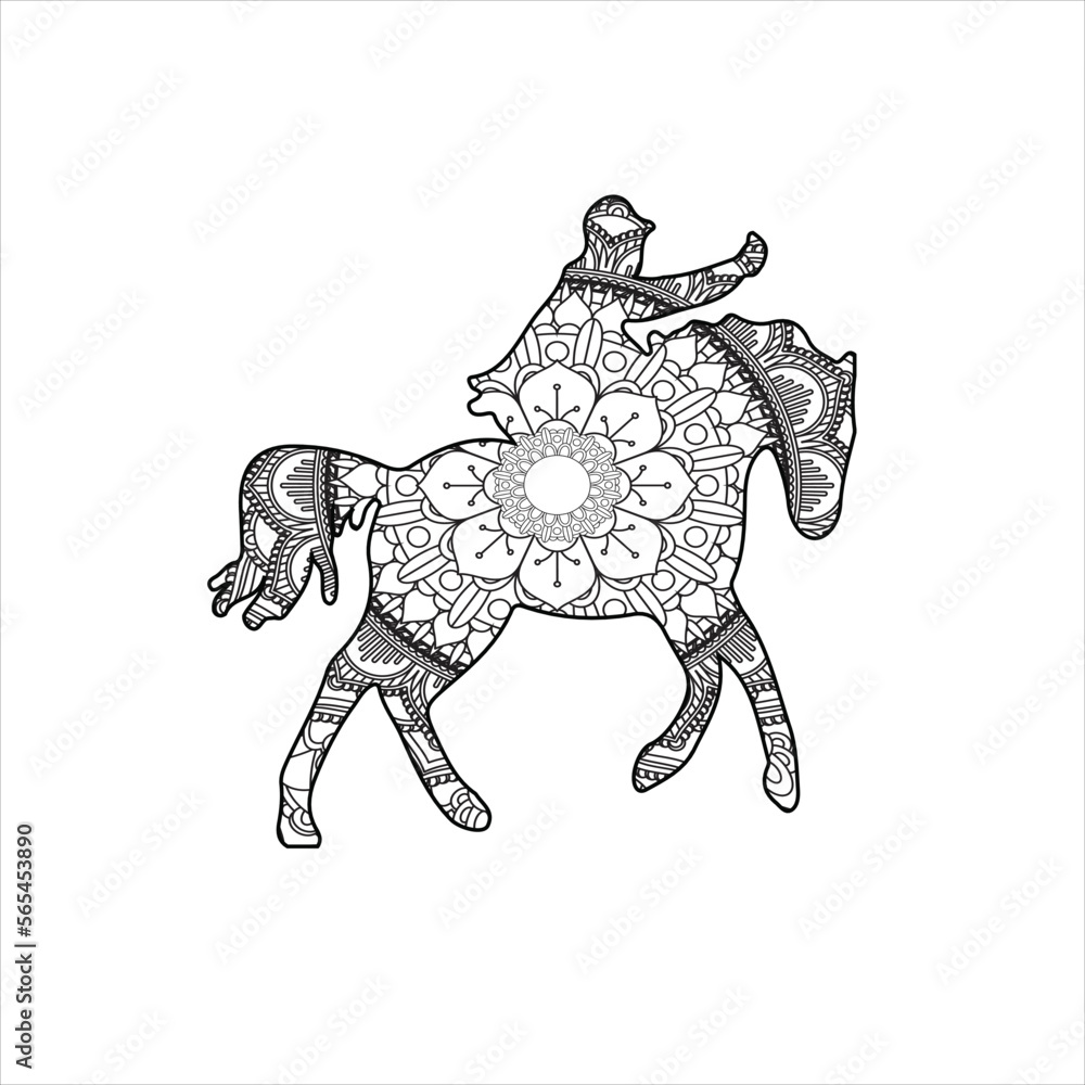Vector mandala horse coloring page for kids and adult Stock Vector ...