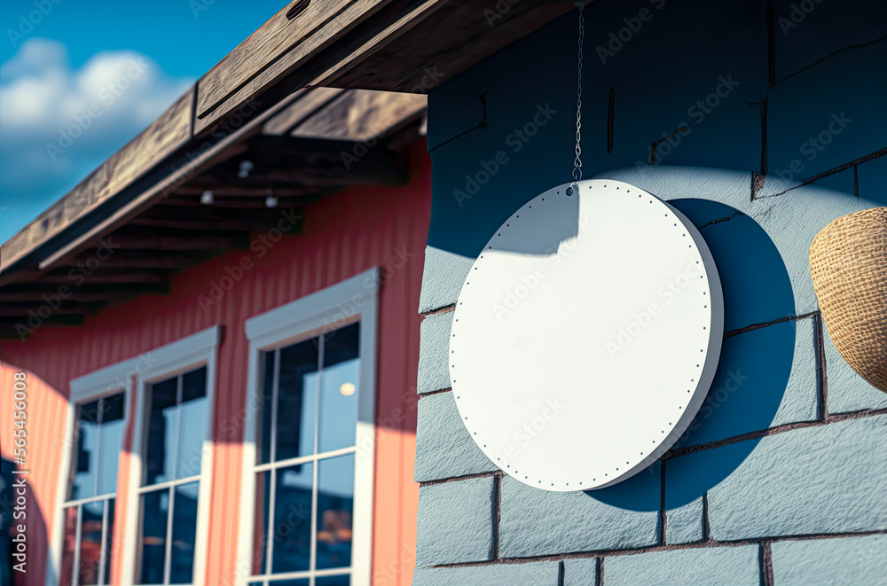 Mockup round sign, seafood restaurant exterior. Generative AI Stock ...