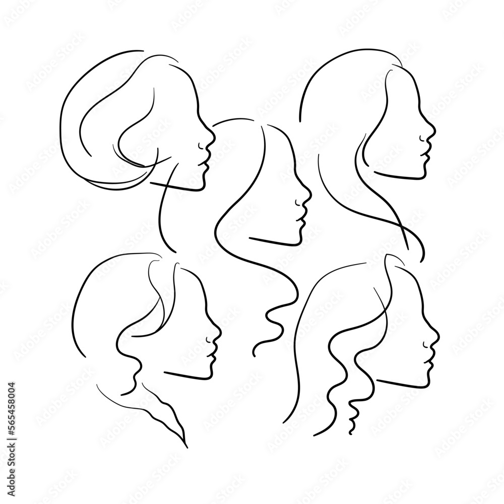 Face profile of a girl in line-art style on a white background. Woman ...