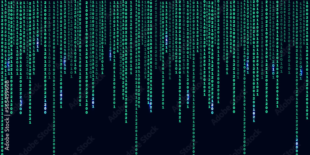 Matrix or binary code on the dark background with different vertical ...