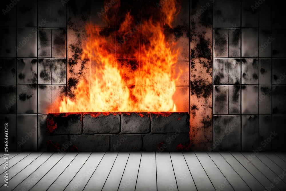 Fires and burning walls with old grunge wall concrete texture as ...