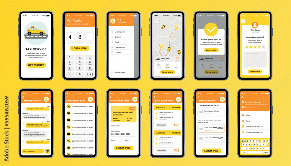 Taxi service unique design kit for mobile app. Online taxi booking ...