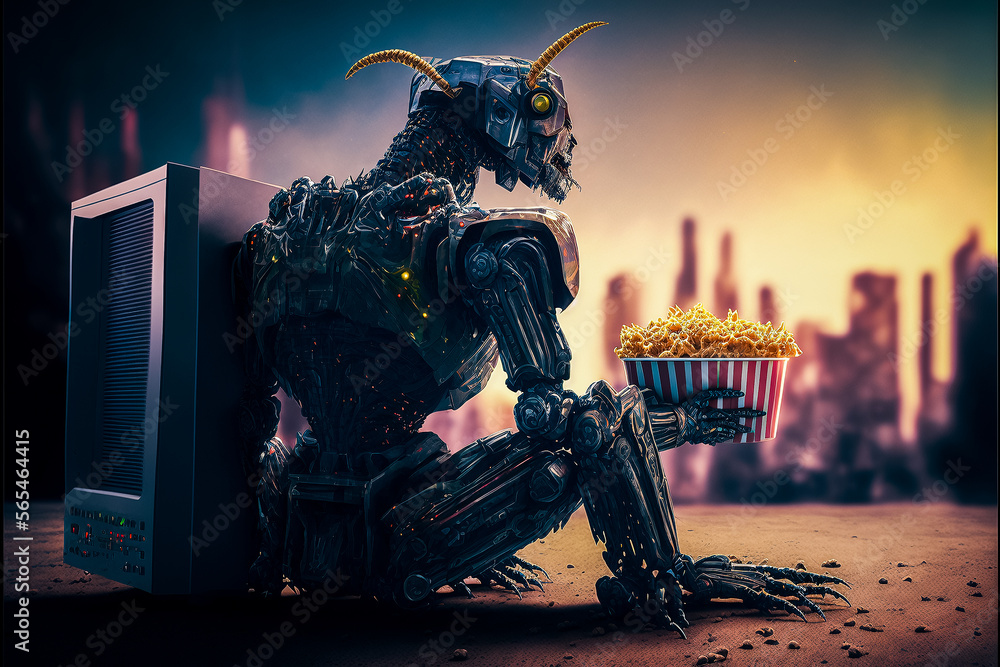 Robot mutant mangeant de la junk food, vision du futur - Générative IA ...