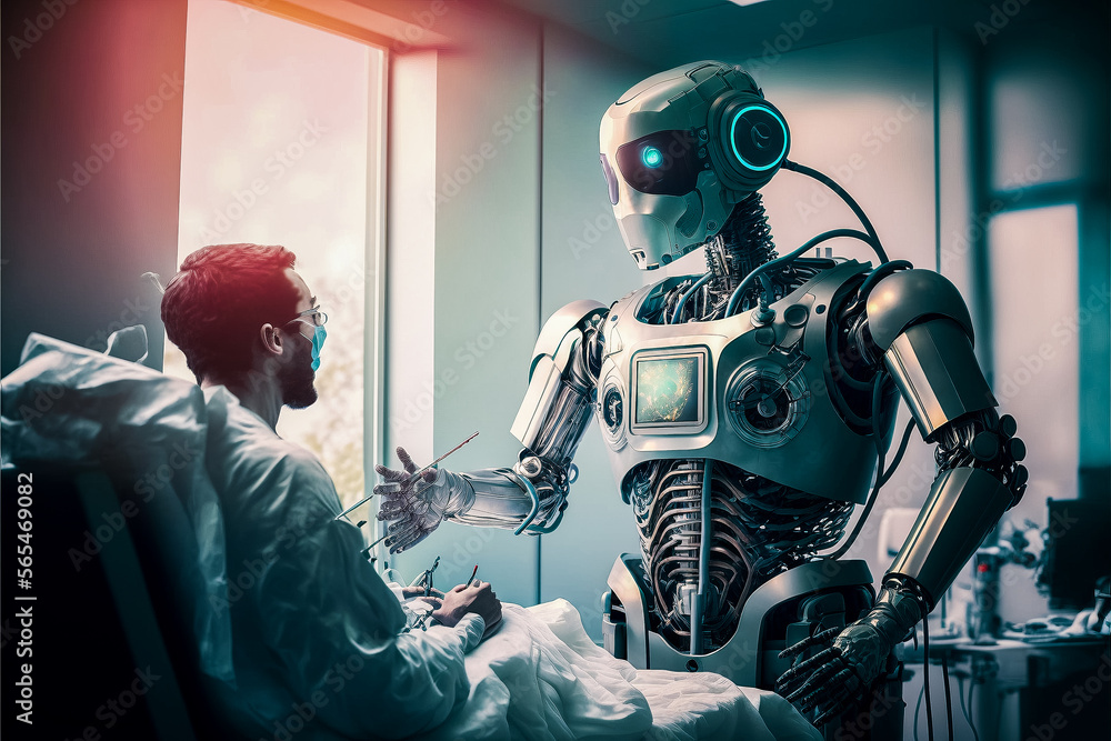 Robot médecin soignant un patient malade à l'hôpital - Generative IA ...