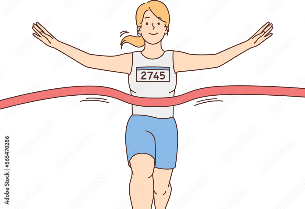 Smiling female athlete at finish line Stock Illustration | Adobe Stock