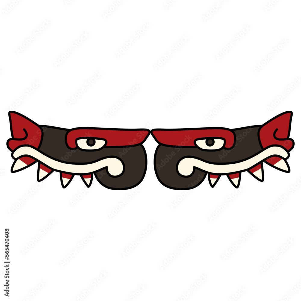 Symmetrical animal design with two monster animal heads with sharp ...