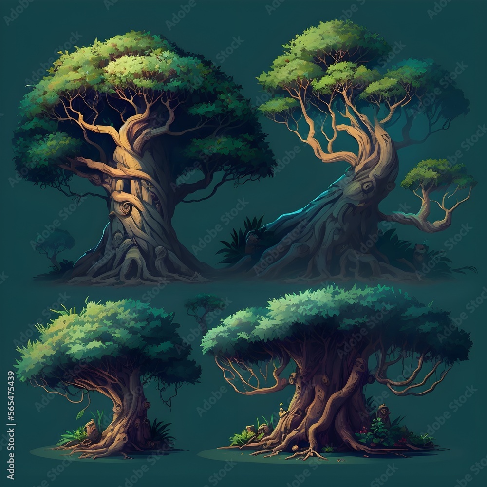 banyan trees sprite sheet disney art style ilustração do Stock | Adobe ...