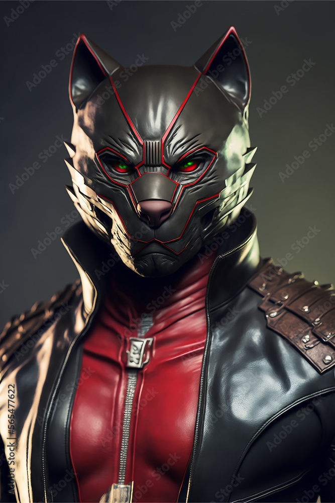 Super hero wild Cat man in leather Suit full costumes and leather mask ...