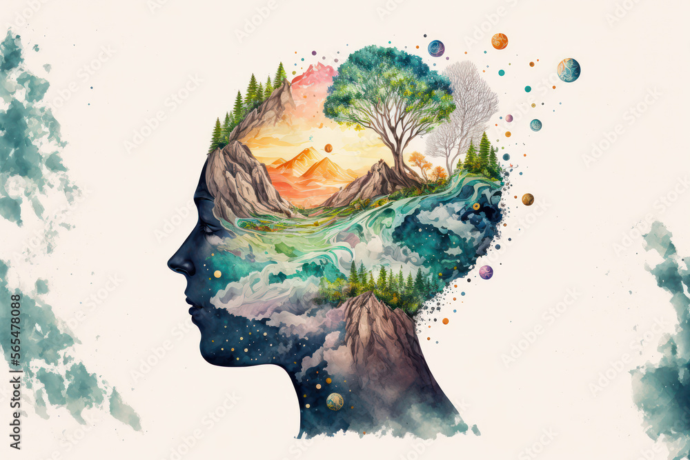 Watercolor meditation and mindfullnes lifestyle concept art, spiritual ...