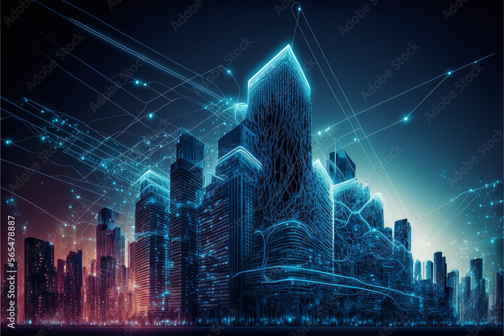 Futuristic abstract city a hub of technology and progress. Metaverse ...