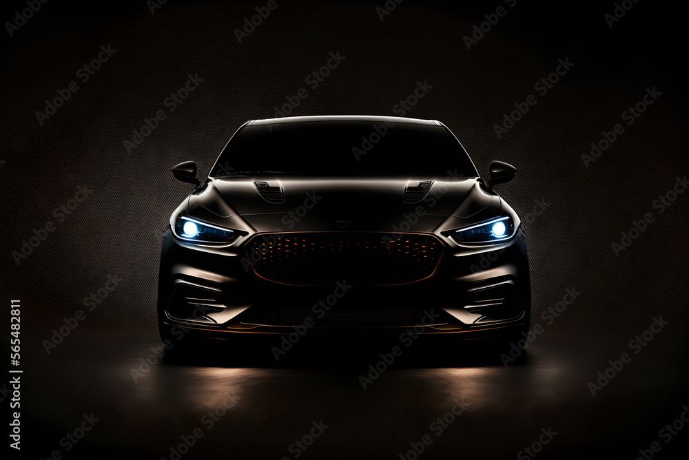 Car generic and brandless modern model on black background with light ...