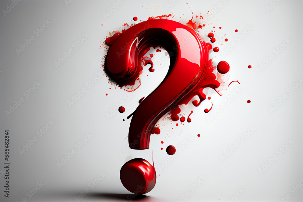 rotes Fragezeichen mit Farbspritzer isoliert auf weiße Hintergrund ...