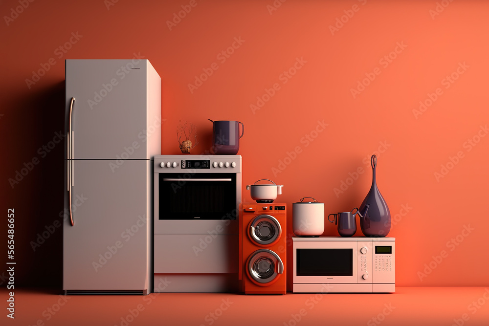 Home appliances render banner over red background with copy space ...