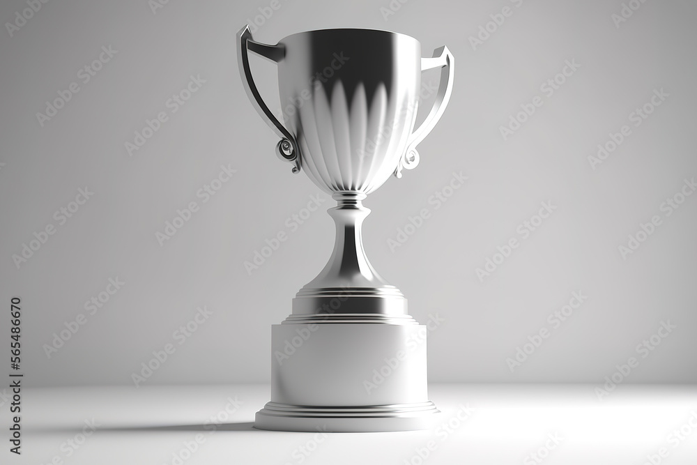 Silver trophy render over white gradient background. Minimal Generative ...