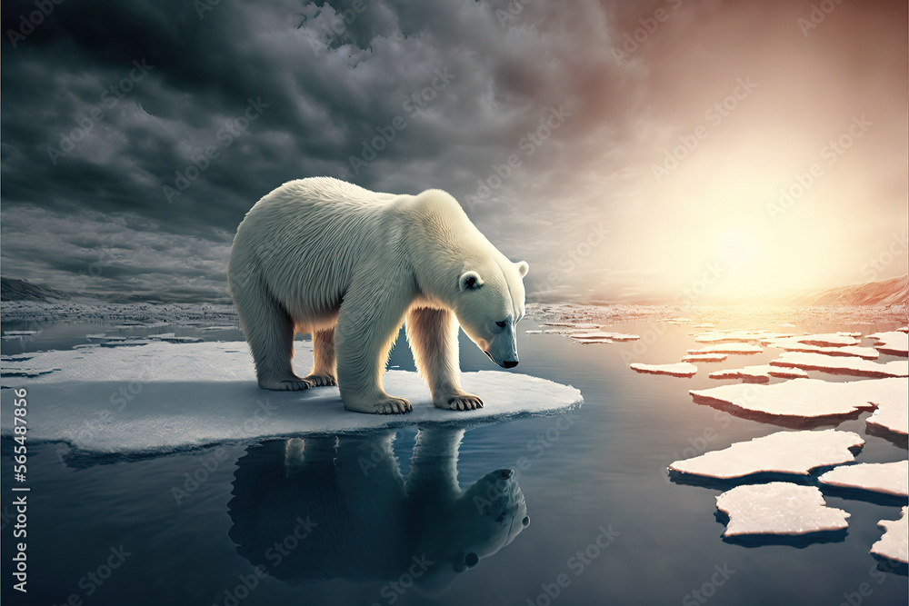 polar bear on melting ice, global warming, generative ai Stock ...
