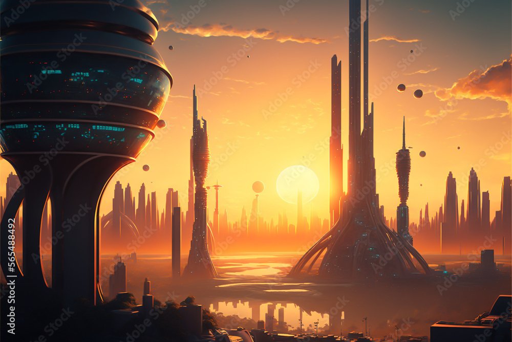 city is filled with modern technology, from towering skyscrapers to ...