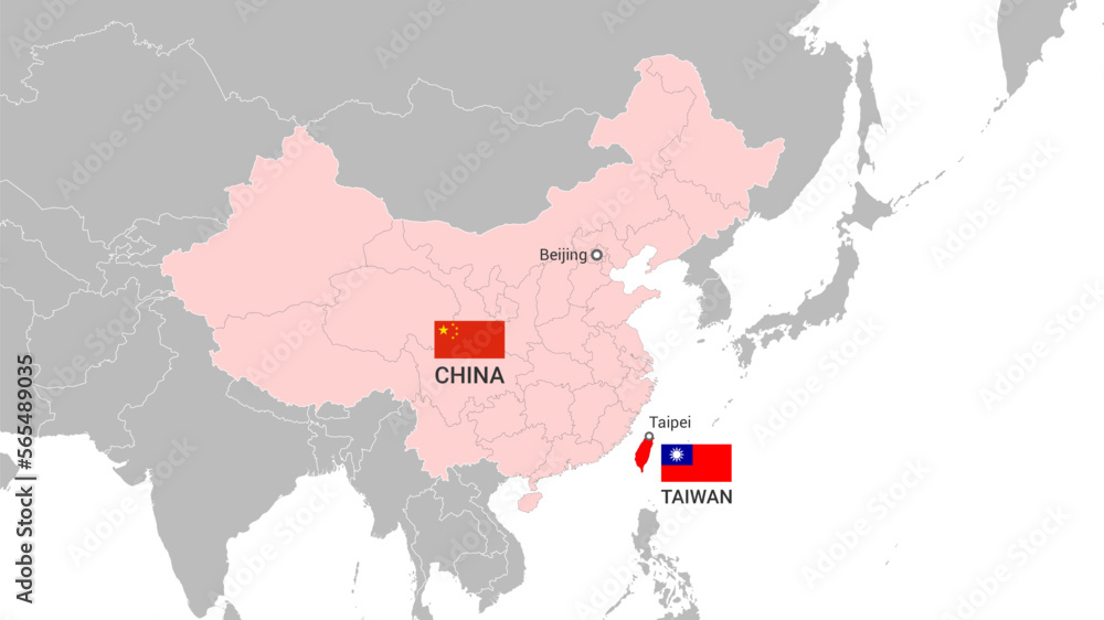 Map of China regions and Taiwan. Flags. Capitals. Vector. Isolated ...