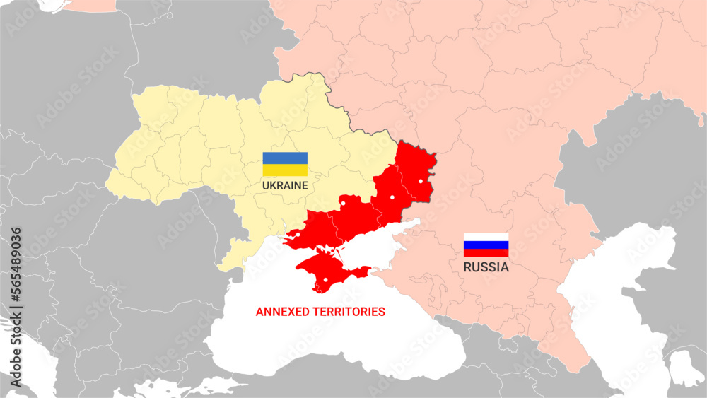 Map of Ukraine annexed territories by Russia. Flags. Vector. Isolated ...