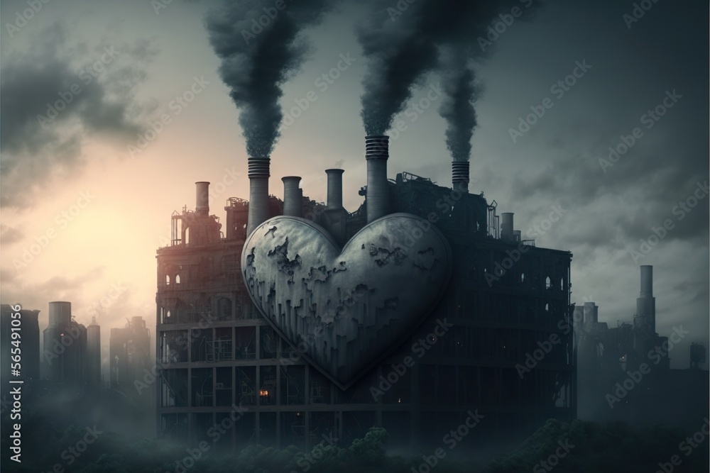 Created with Generative AI technology. Human Heart as a factory. People ...
