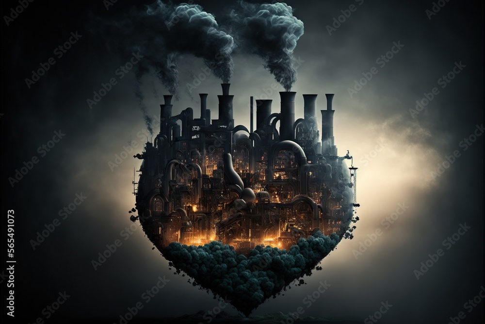 Created with Generative AI technology. Human Heart as a factory. People ...