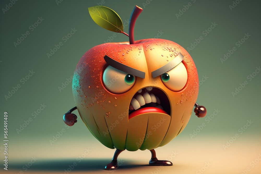 The Digital Illustration of a 3D Cartoon Apple Character's Wrath ...