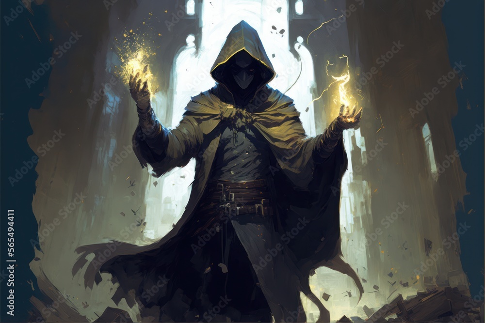 Mage Casting A Spell Concept Art Digital Illustration Generative Ai Stock Illustration