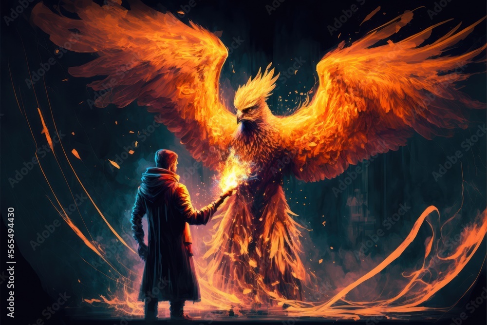 Mage summoning a fiery Pheonix, Fire bird, Fantasy Background, Digital ...