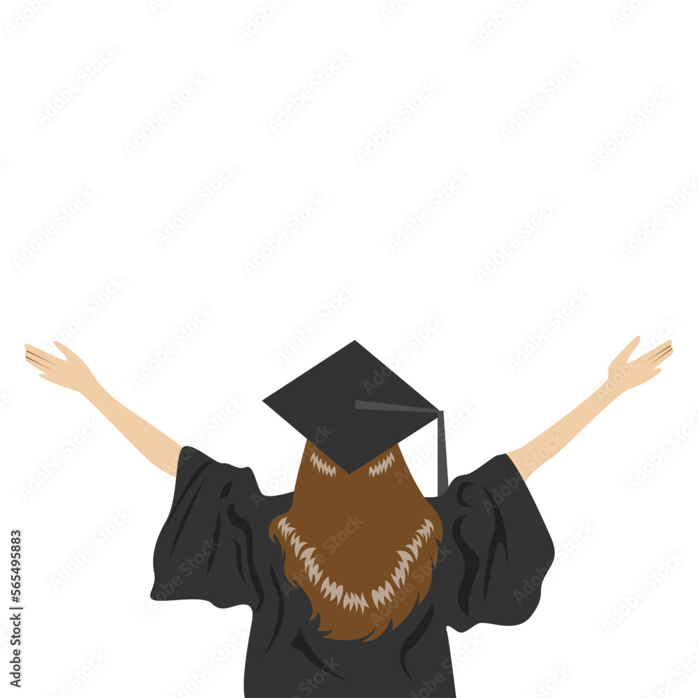 graduation woman vector illustration from back side Stock Vector ...