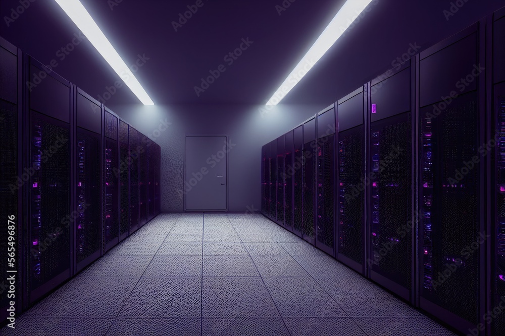 Dark Server racks in computer network security server room data center ...