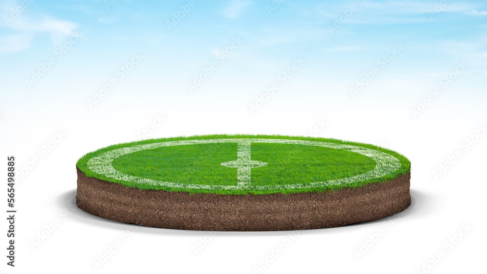 3D Illustration round soil ground cross football stadium section with ...