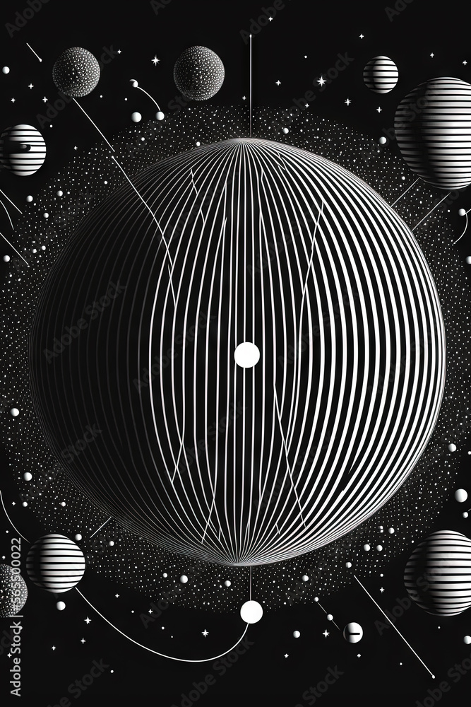 Solar system model. Space concept. Black and white vertical card with ...