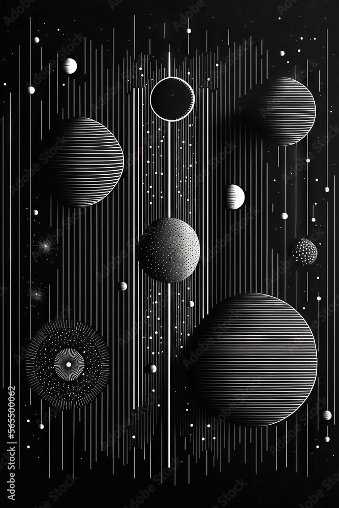 Solar system model. Space concept. Black and white vertical card with ...