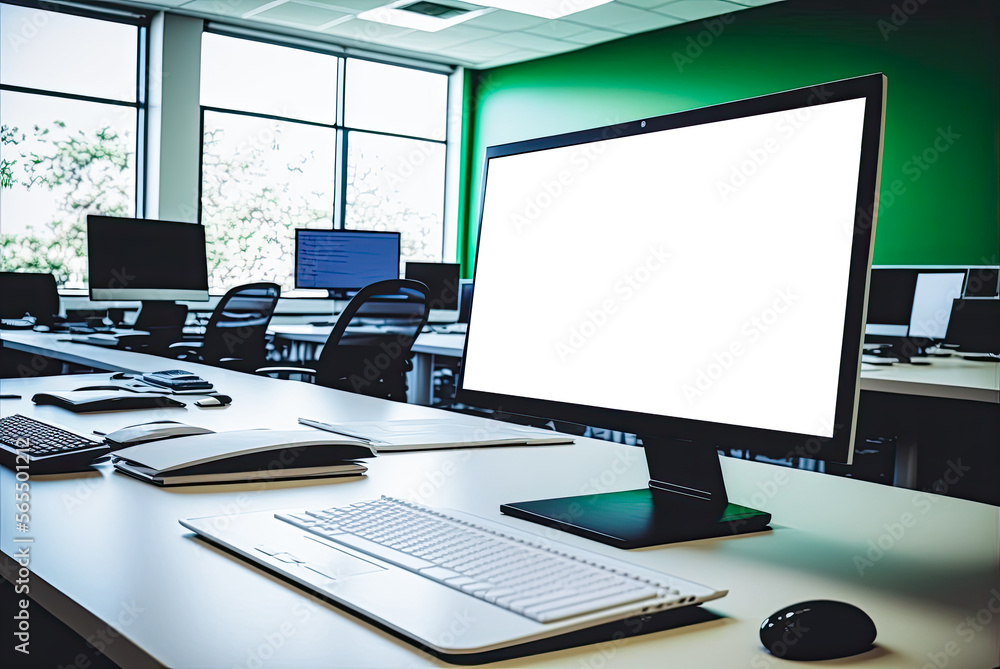 Mockup computer screen in a classroom. Generative AI Stock Illustration ...