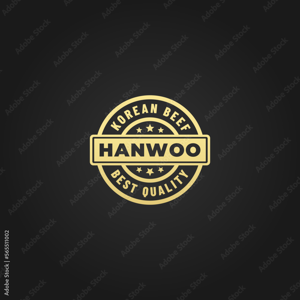 Simple Hanwoo beef label or Hanwoo beef seal vector isolated on black ...