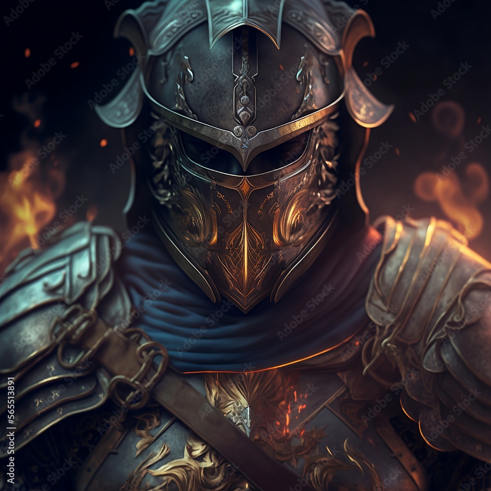 Evil Dark Knight Boss Waiting for the Hero to Fight Him in a Fire ...