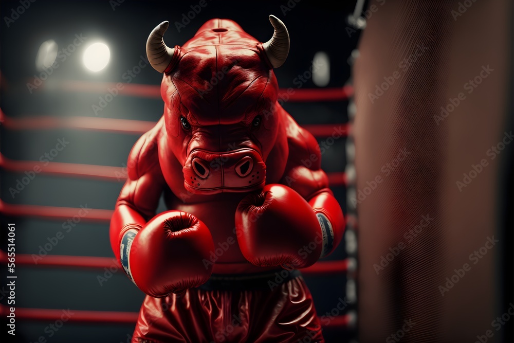 Hot bull in red boxing gloves photo taken by canon photo taken by fuji ...