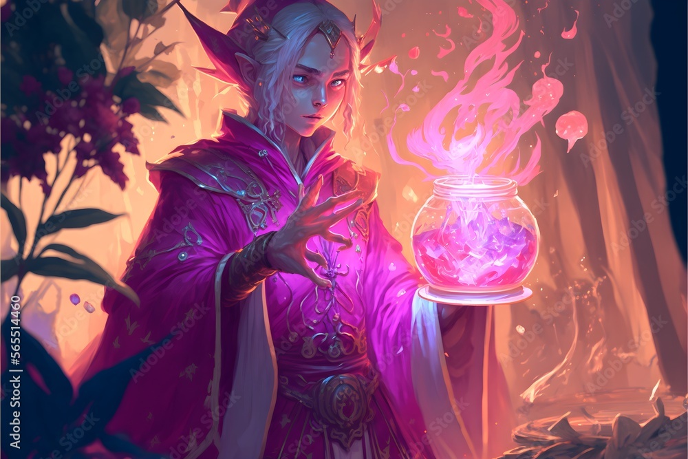 elf mage in robe casting a spell across the scene warcraft inspired ...