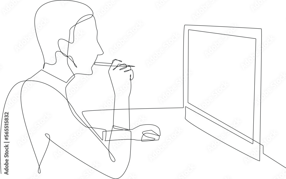 Continuous one line drawing businessman thinking project planning in ...