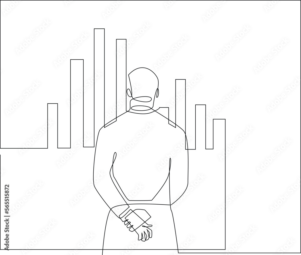 Continuous one line drawing businessman thinking future plans by graph ...